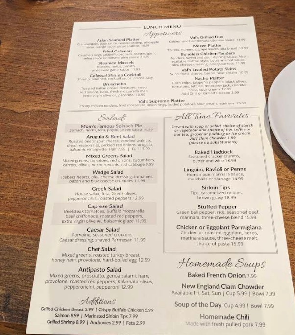 Val’s Restaurant Menu – Best American, Greek & Italian Dishes in Holden